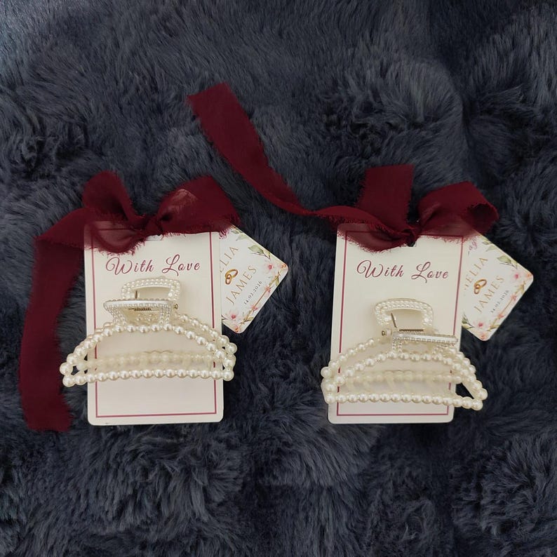 Pearl Hair Clip Wedding Favors With Personalized Card – Set of 10+ Bulk ...