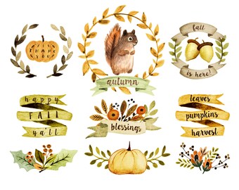 Fall clipart hand painted fall clipart fall quotes | Etsy