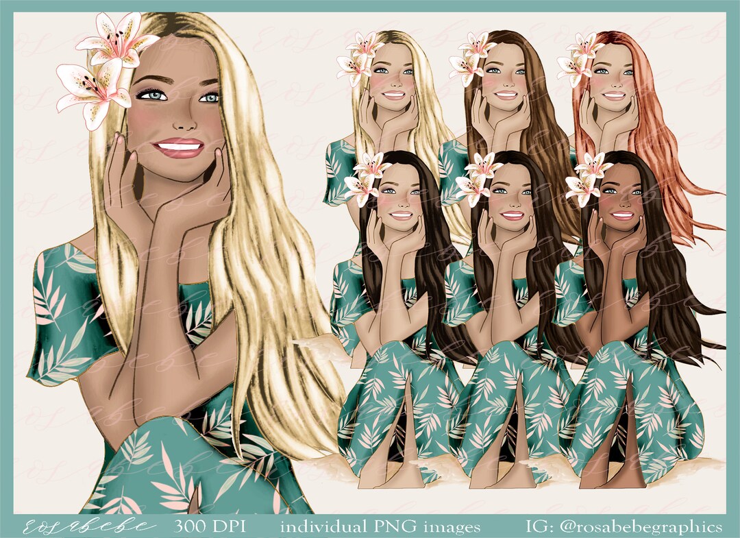 Beach Girl Clipart PNG Set: Summer Coastal Graphics (digital Stickers ...