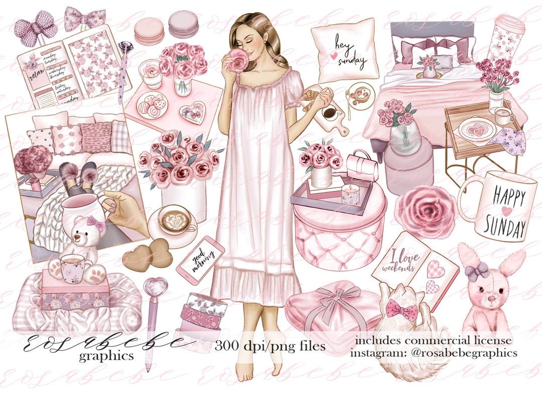 Watercolor Relax Clipart Stay in Bed Digital Art Cozy Bed Stickers ...