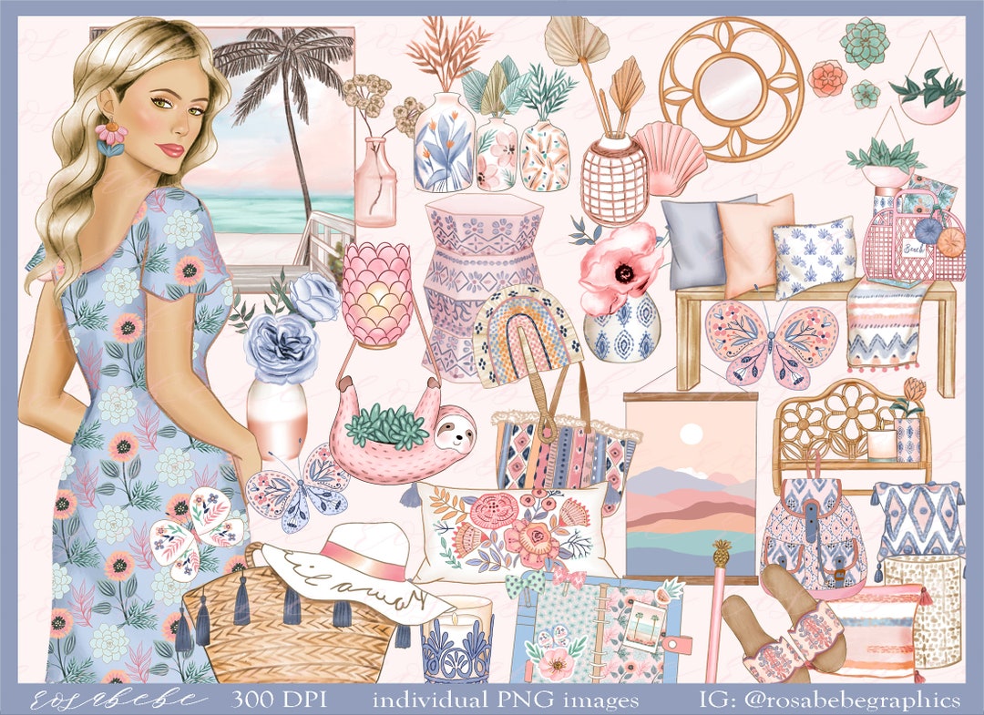 Summer Clipart Beach Digital Art Stickers Beach Tropical Wall Art ...