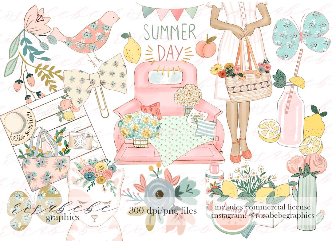 Summer Clipart Beach Digital Art Stickers Beach Tropical Wall Art ...