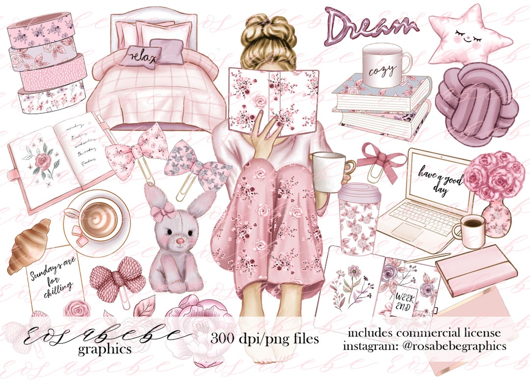 Weekend Relax Clipart: Pink Girly PNG Set (digital Download) - Etsy