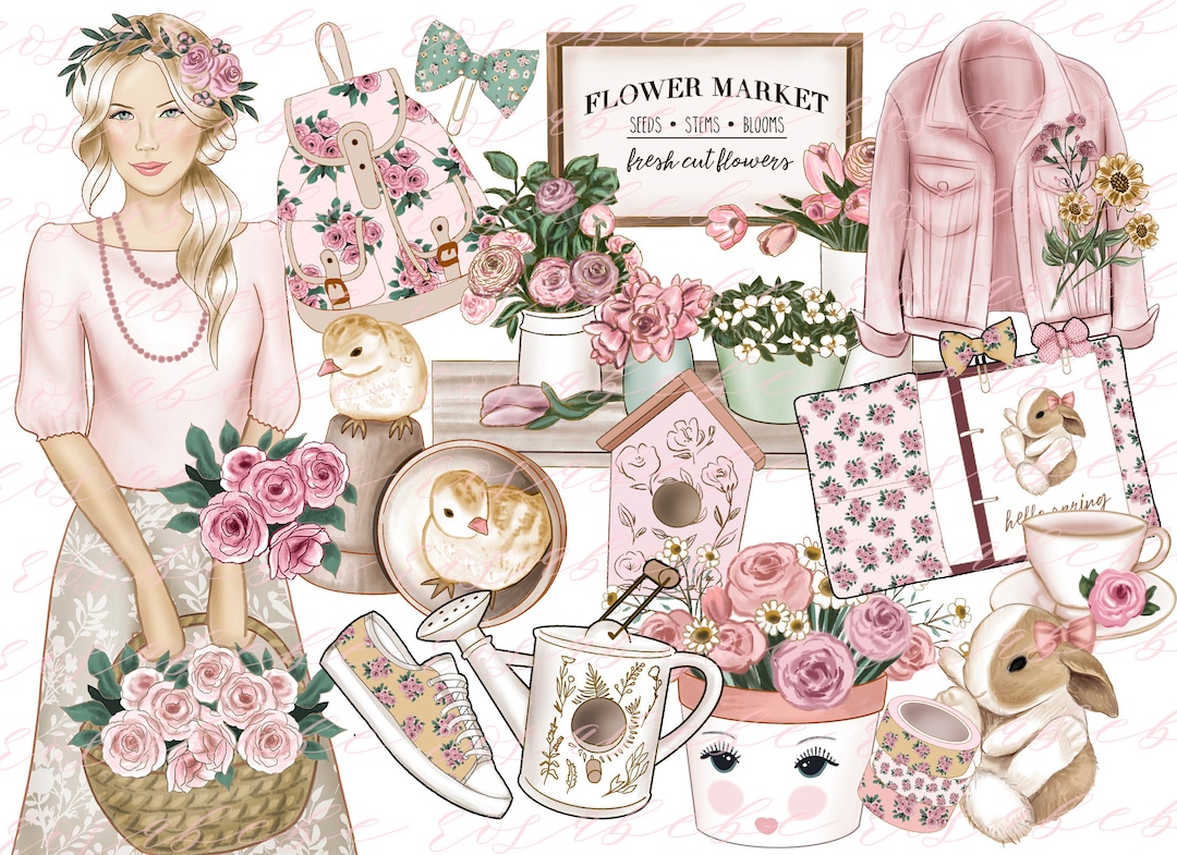 Cottagecore Spring Clipart: Vintage Floral PNG Set (digital Stickers ...