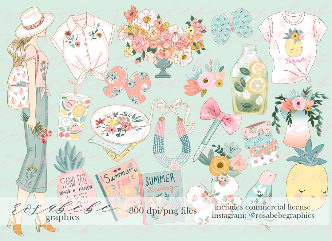 Summer Clipart Beach Digital Art Stickers Beach Tropical Wall Art ...