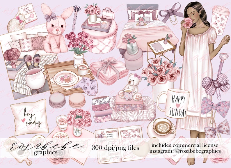 Weekend Relax Clipart: Pink Girly PNG Set (digital Download) - Etsy