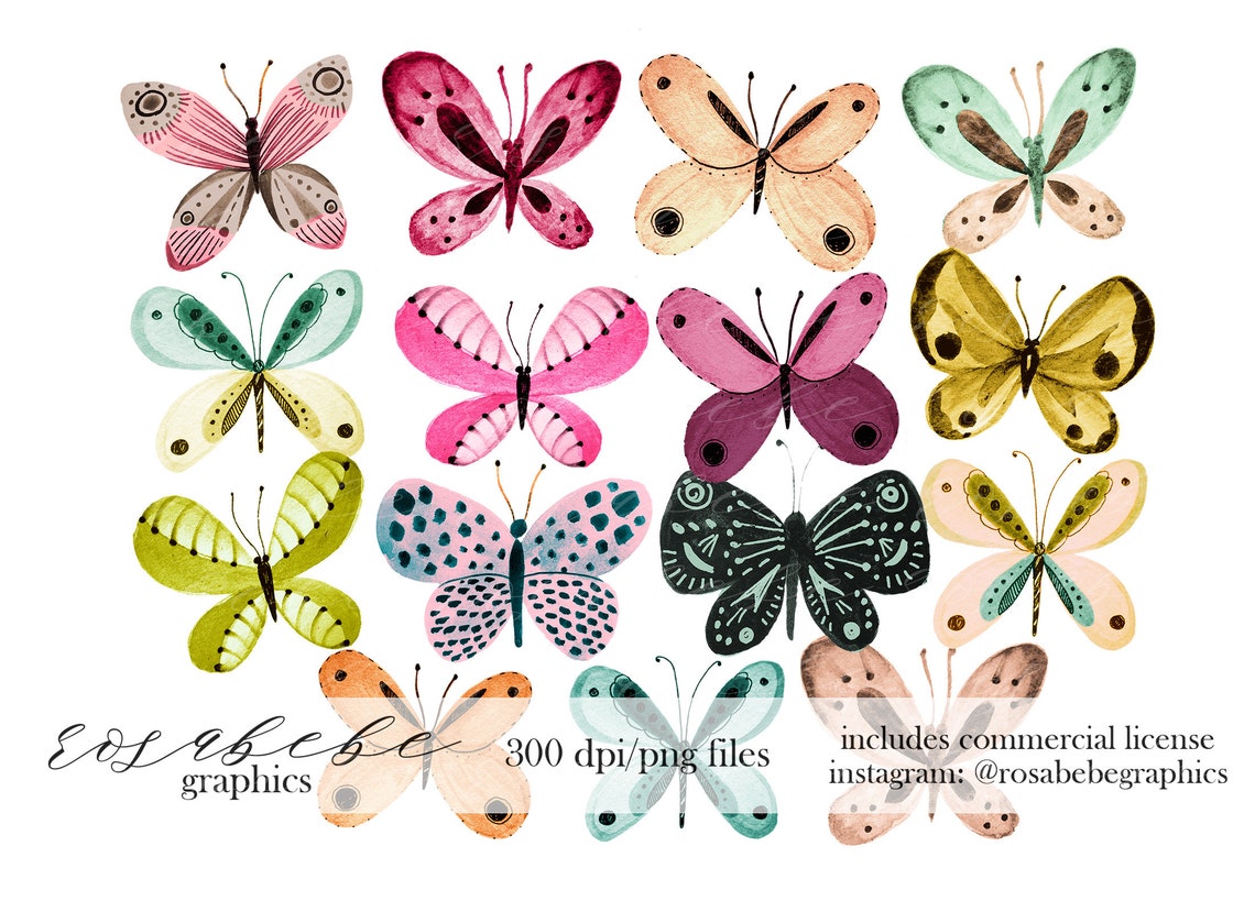 Butterfly Clipart Spring Clipart Wreath Clipart Watercolor - Etsy