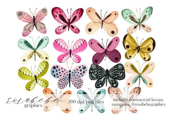 Butterfly Clipart Spring Clipart Wreath Clipart Watercolor | Etsy