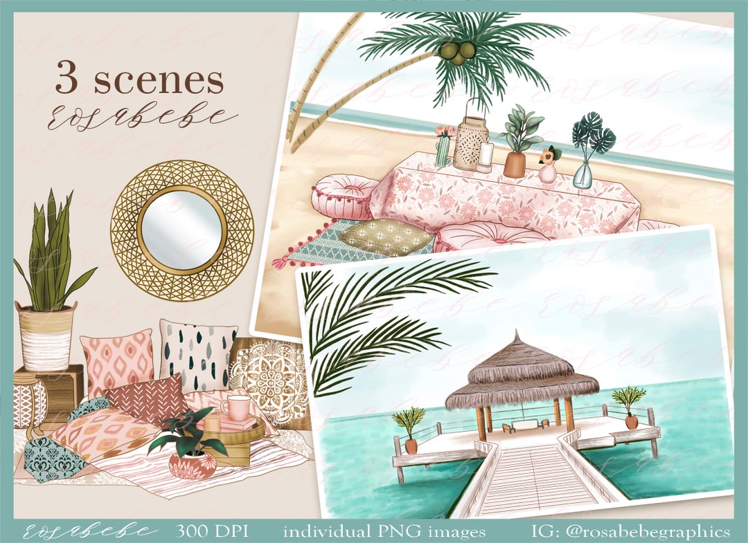 Summer Clipart Beach Digital Art Stickers Beach Tropical Wall Art ...