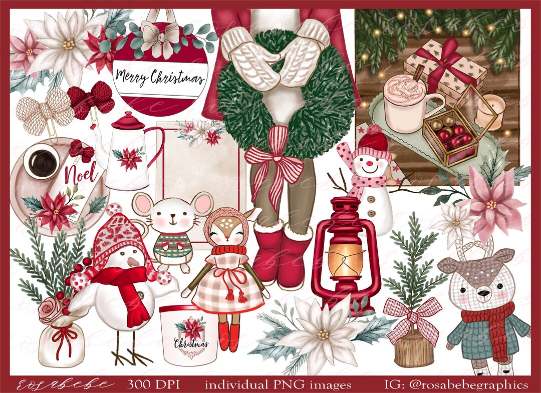 Christmas Winter Clipart Christmas Digital Stickers Christmas Wall Art ...
