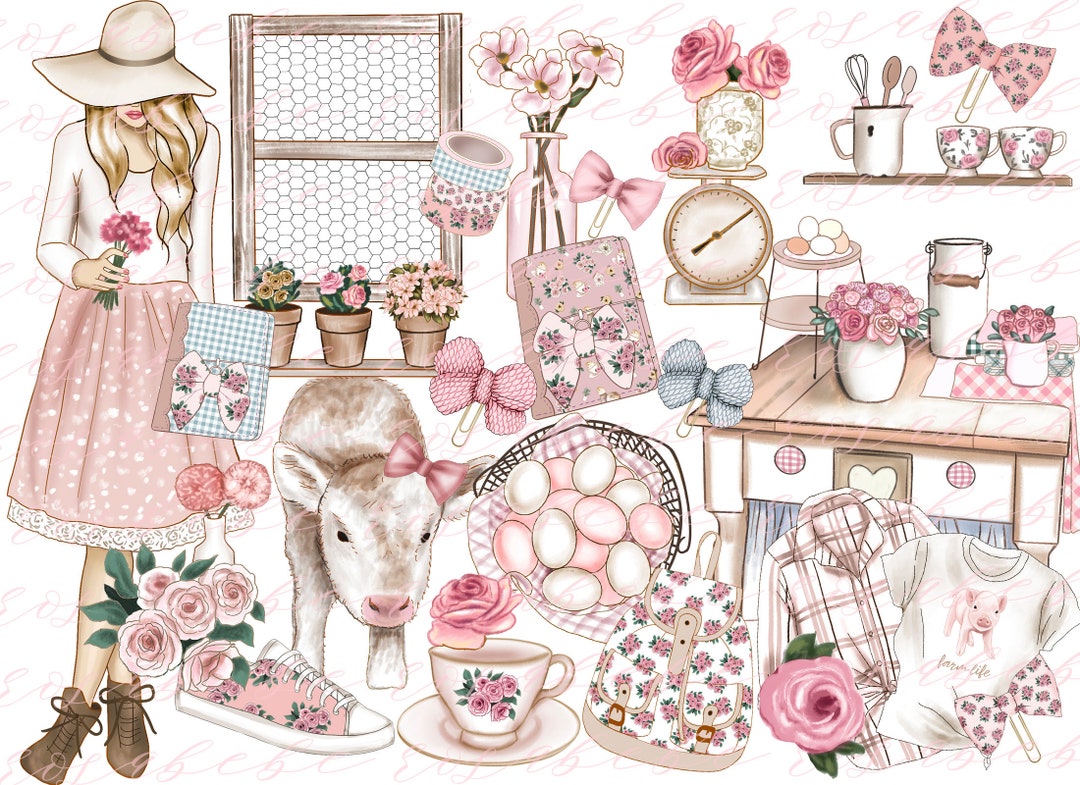 Cottagecore Spring Clipart Set: Watercolor Floral PNG Graphics (digital ...