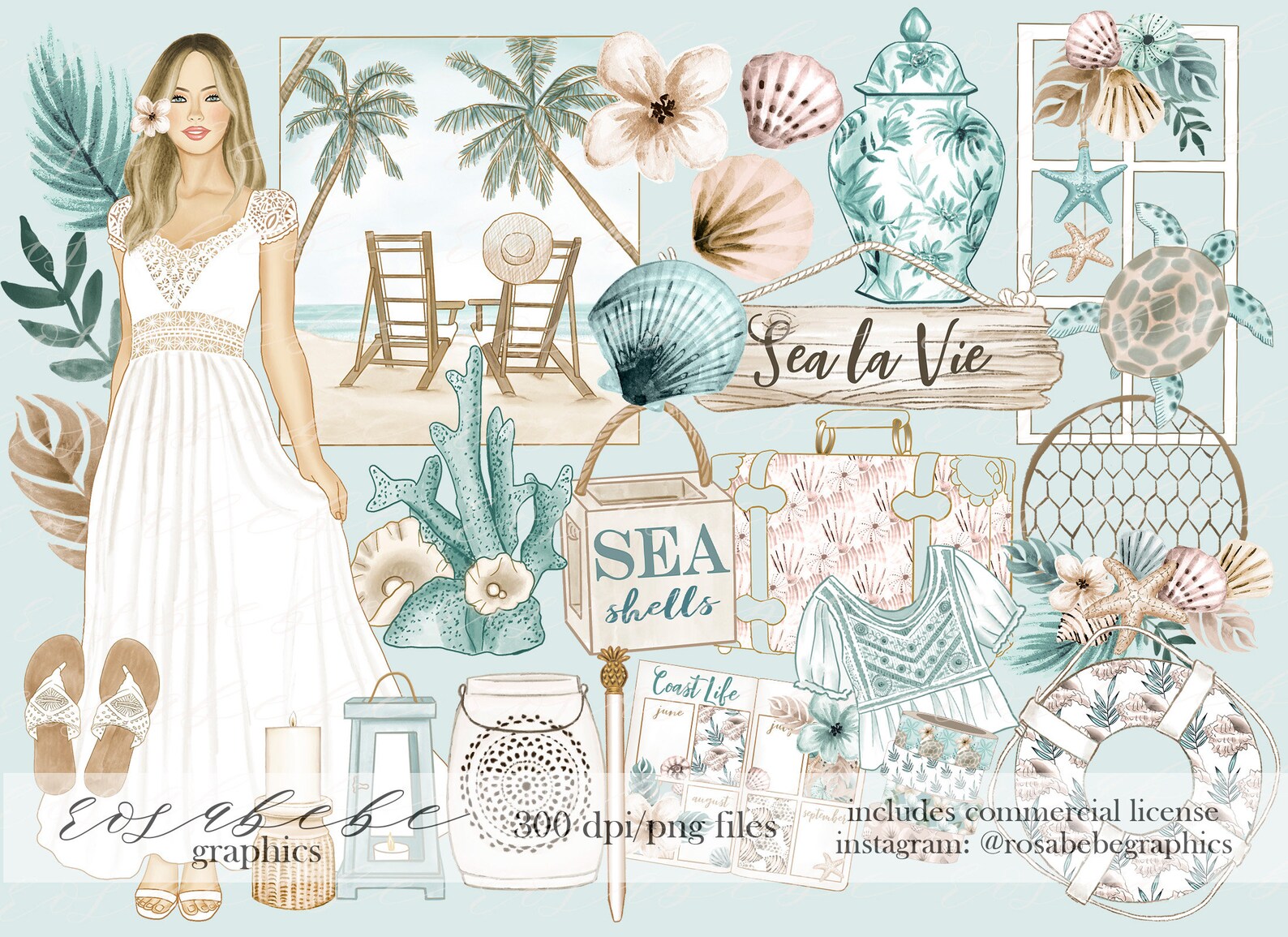 Coastal Clipart Sea Clipart Summer Clipart Seashells | Etsy