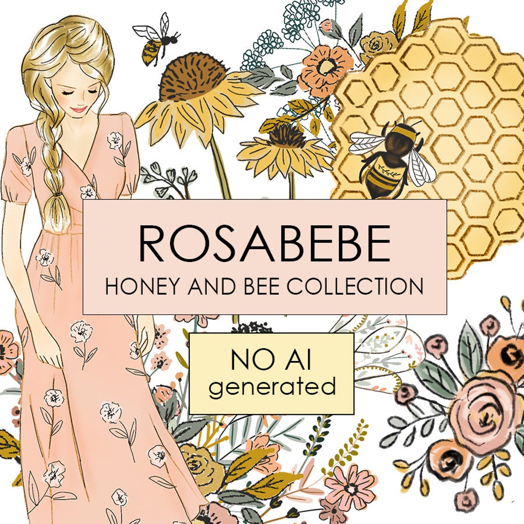 Spring Clipart Honey Bee Clipart Floral Digital Art Stickers Spring ...