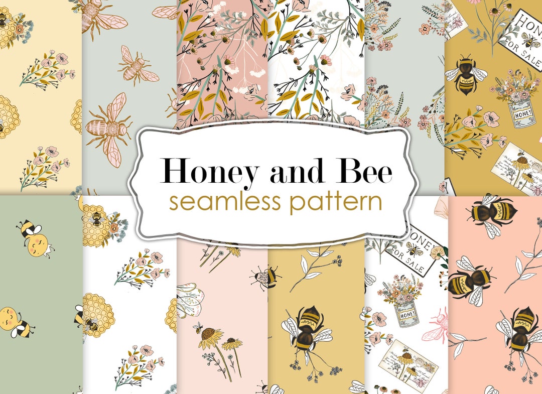 Bee Seamless Patterns, Seamless Spring Patterns, Spring Planner Clipart ...