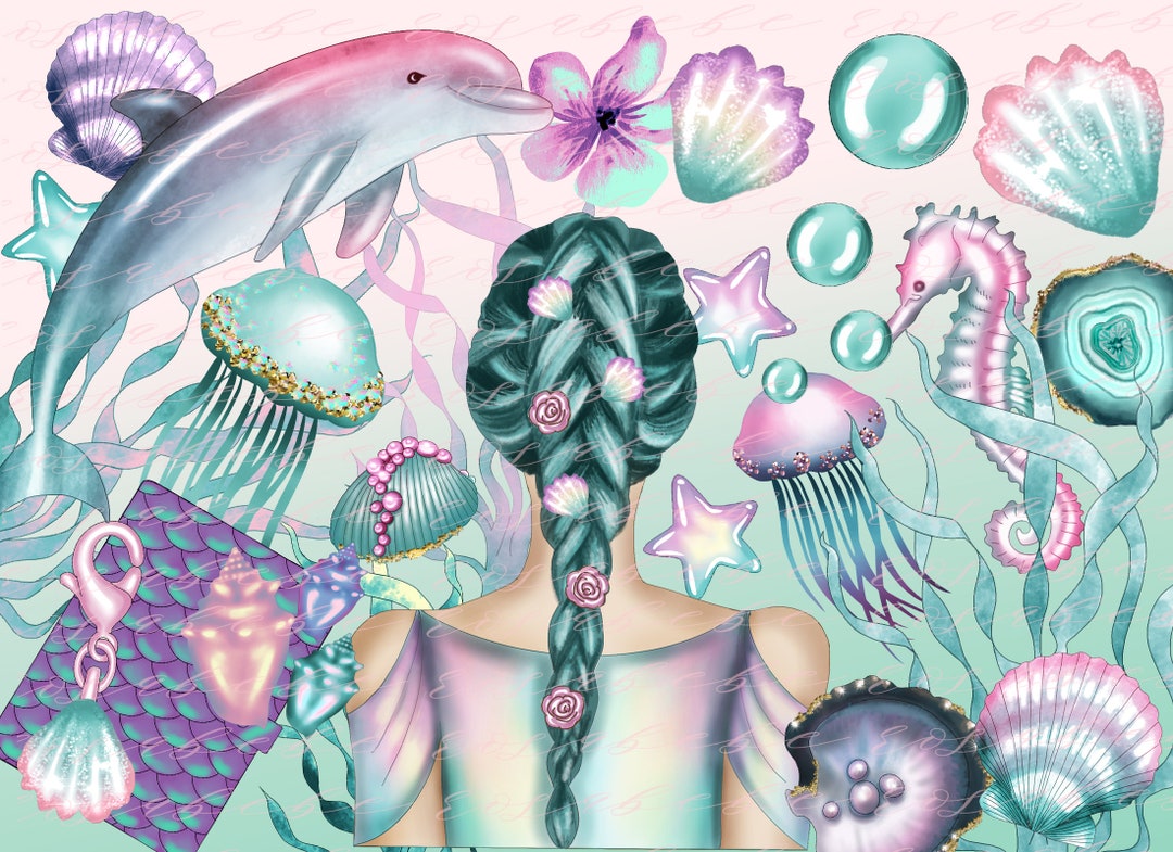 Ocean PNG Set – Beach, Mermaid, Sea Shells, Coastal, Teal, Purple ...