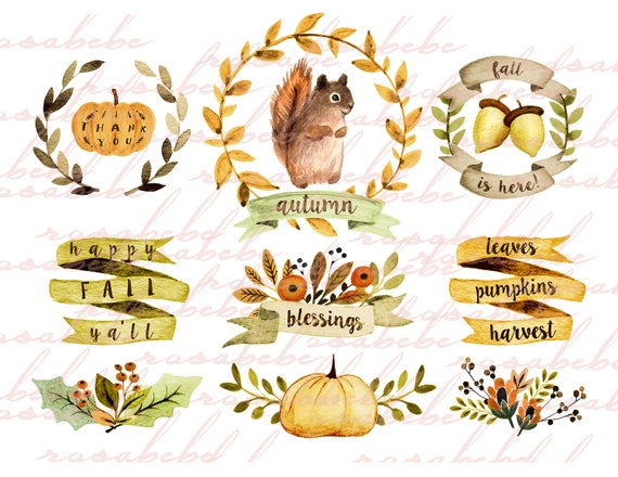 Fall Clipart Hand Painted Fall Clipart Fall Quotes | Etsy