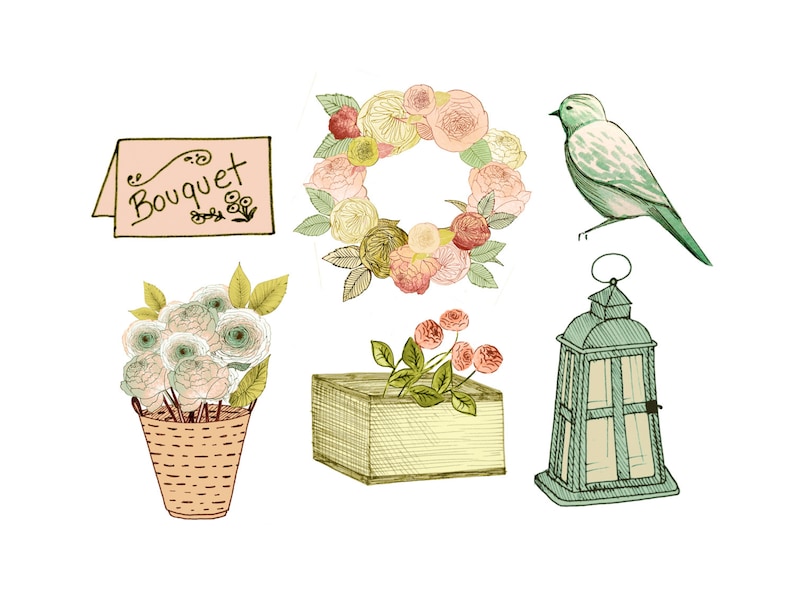 Flowers clipart shabby chic clipart rustic wedding clipart | Etsy