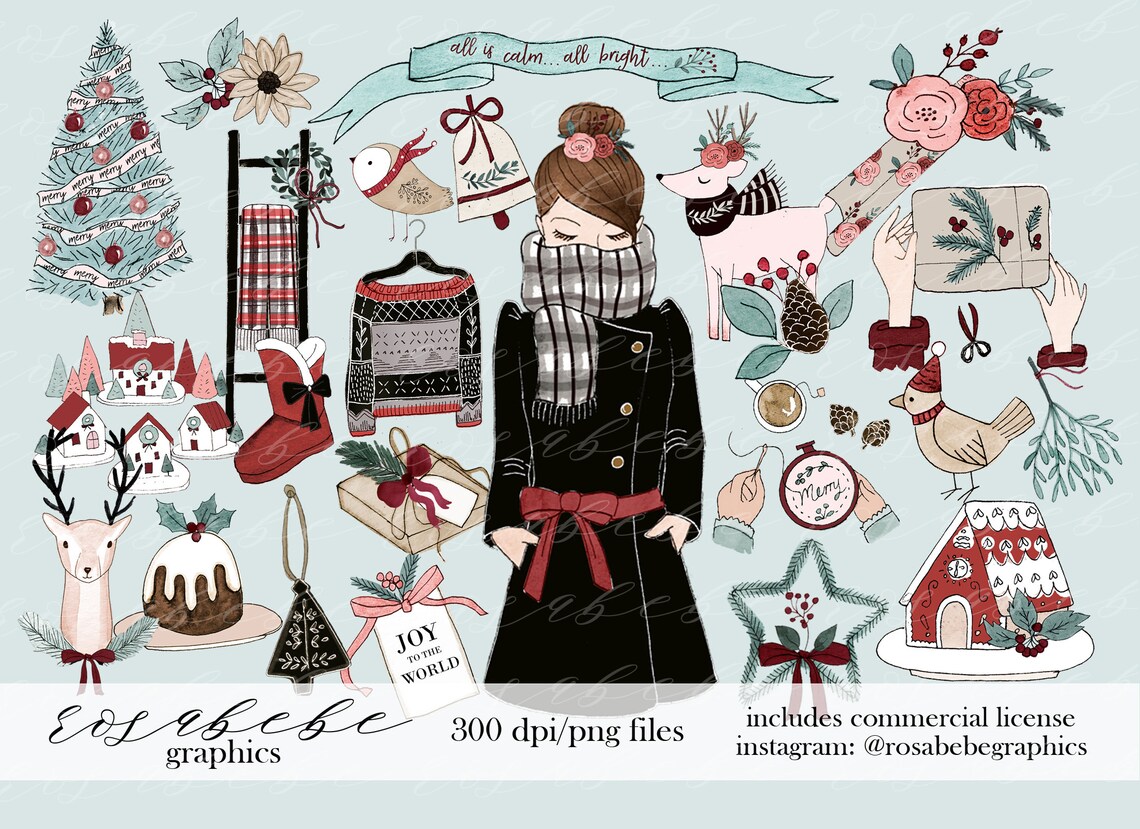 Cottagecore Christmas Clipart Set – Holiday Pngs, Cozy Cabin - Etsy