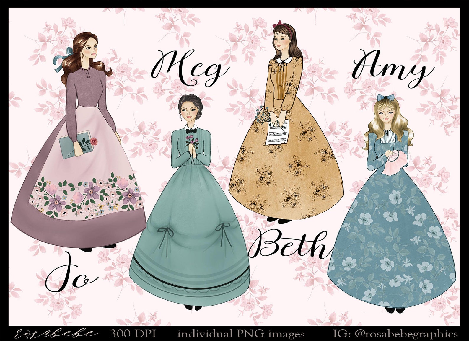 Little Women Clipart Spring Clipart Botanical Clipart - Etsy