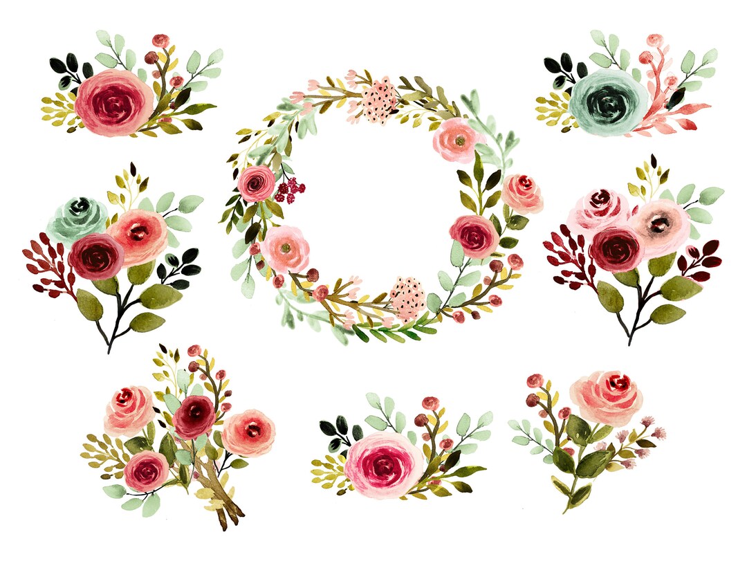 Floral Clipart, Wedding Clipart, Watercolor Wedding Clipart, Rustic ...
