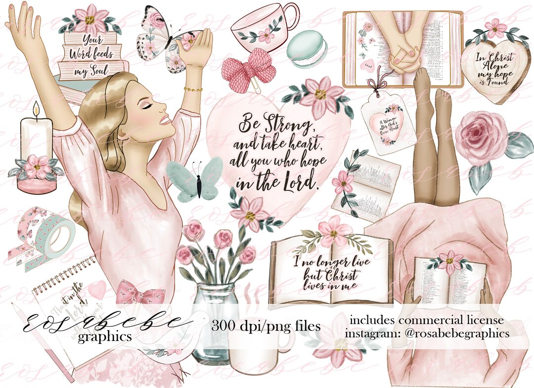 Christian Clipart Set: Bible, Prayer, Devotional Graphics (PNG) - Etsy