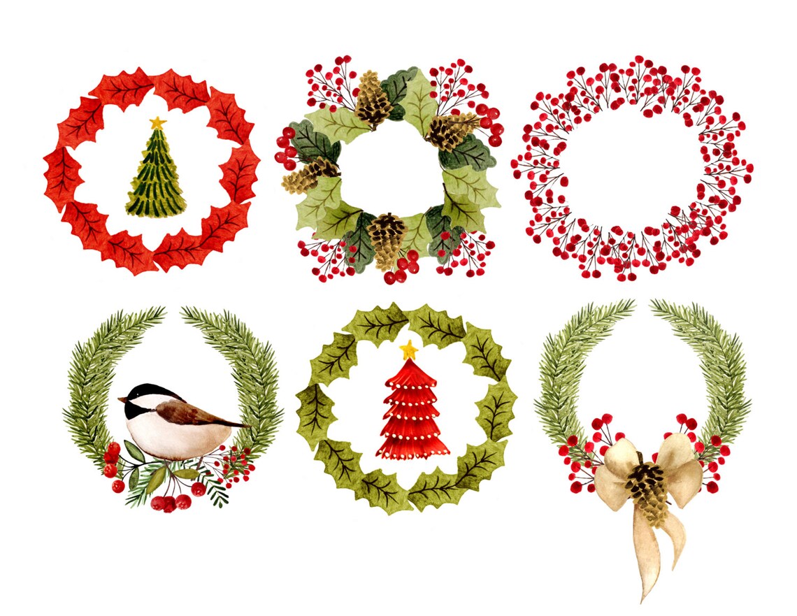 Christmas Wreath Clipart Christmas Clipart Watercolor - Etsy