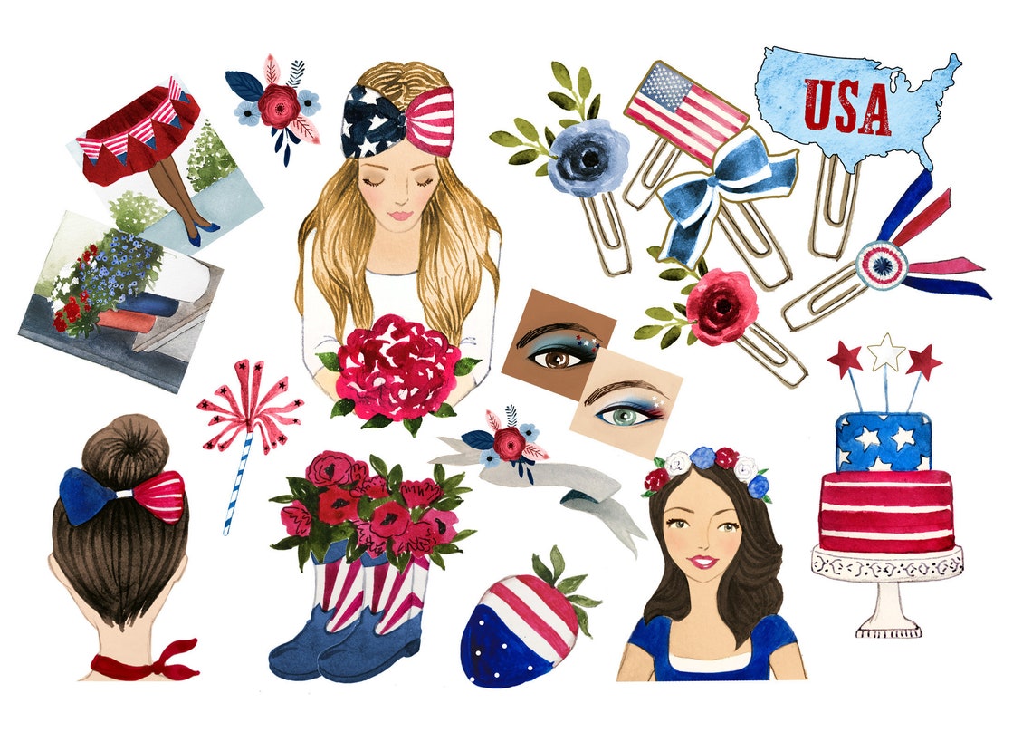 4th of July Clipart PNG Set – Patriotic Art, Digital Stickers (300 DPI ...