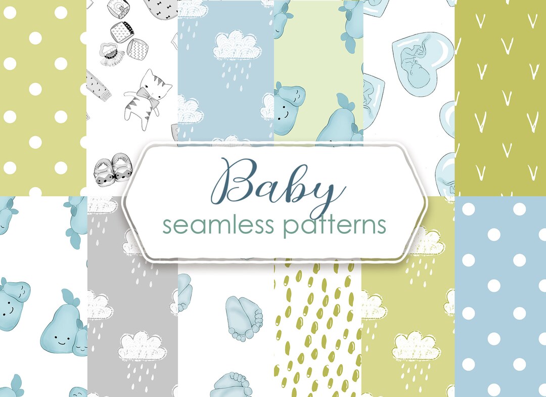 Baby Shower Digital Papers - Boy Blue Lime Green Seamless Patterns for ...