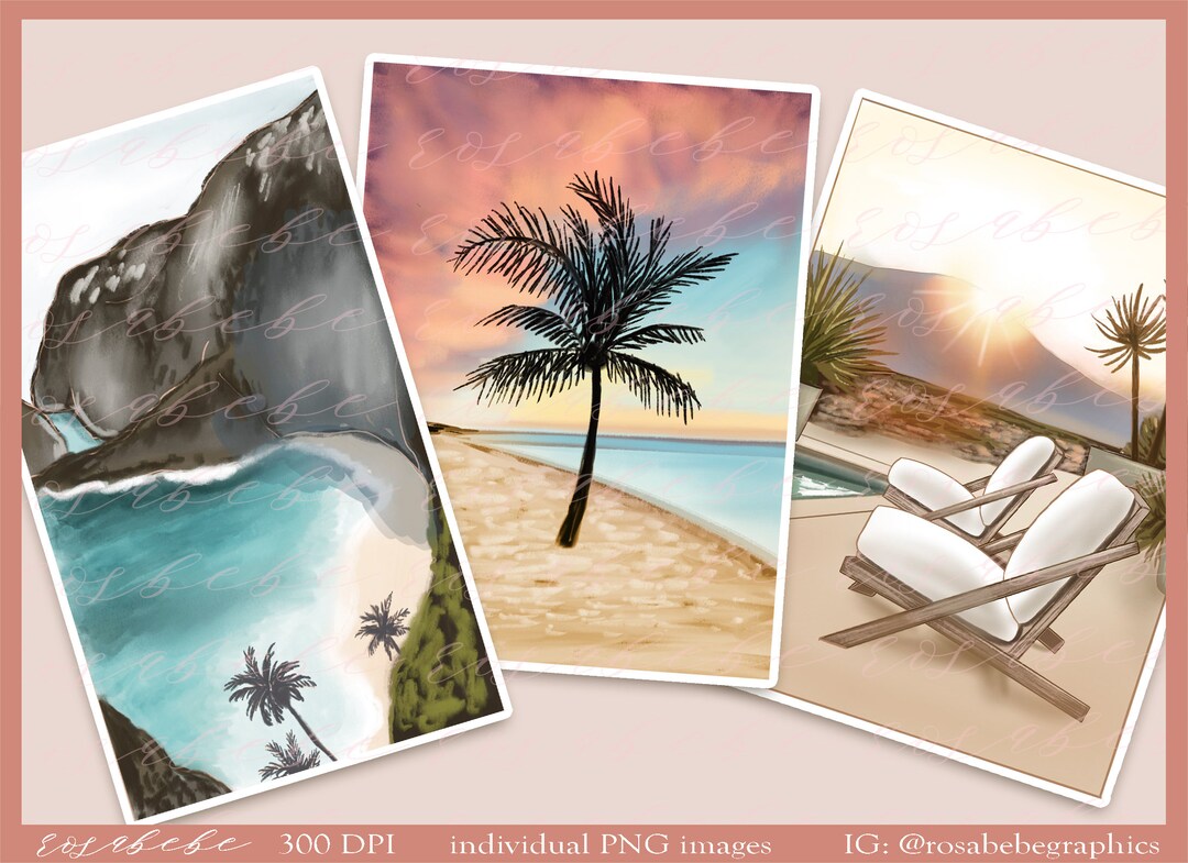 Summer Clipart Beach Digital Art Stickers Beach Tropical Wall Art ...