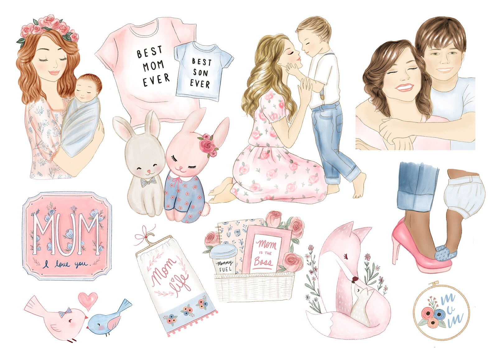 Mothers Day Clipart Baby Boy Clipart Feminine Clipart - Etsy