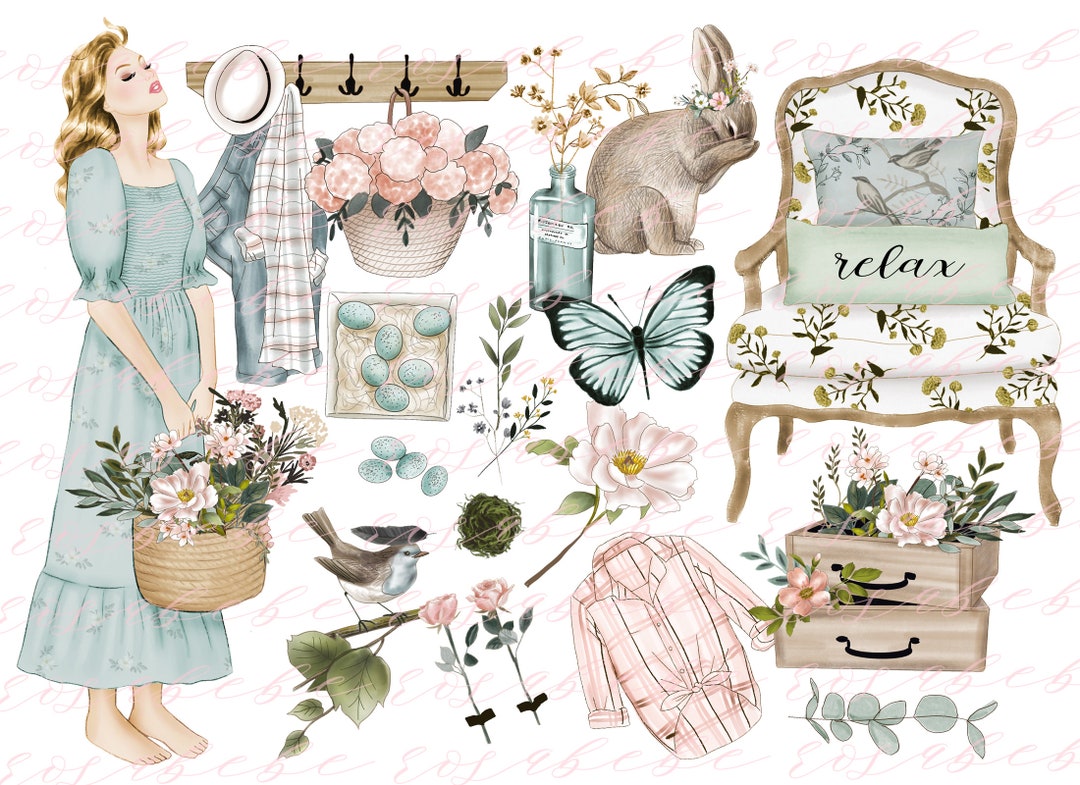 Cottagecore Spring Clipart: Watercolor Floral PNG Set (digital) - Etsy