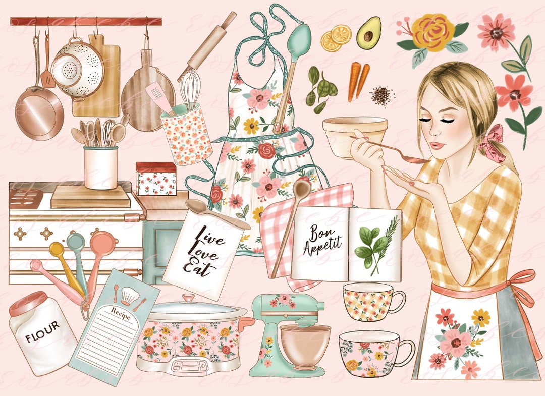 Kitchen Cooking Clipart: Recipe Art, Healthy Food PNG (digital) - Etsy