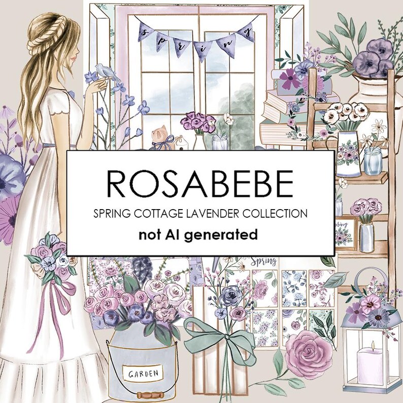Cottagecore Lavender Watercolor Clipart: Spring Floral PNG Set - Etsy