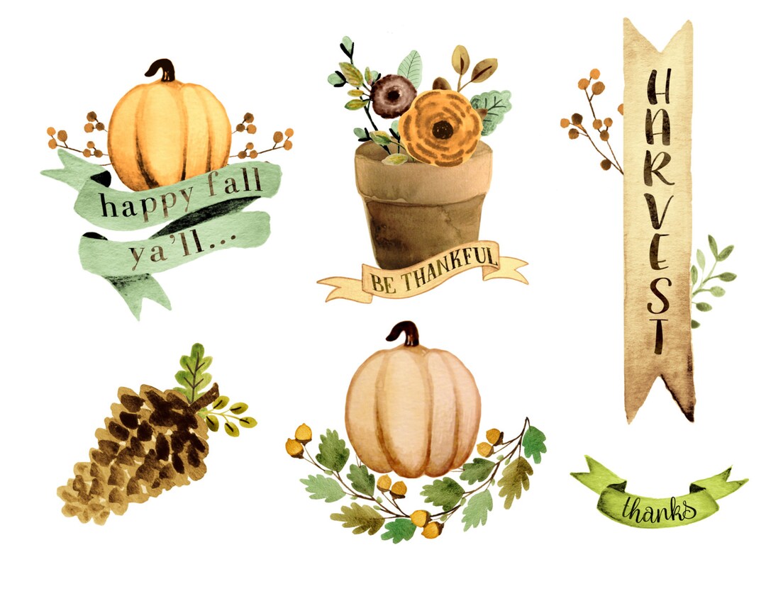 Watercolor Fall Clipart, Hand Painted Fall Clipart, Fall Quotes ...