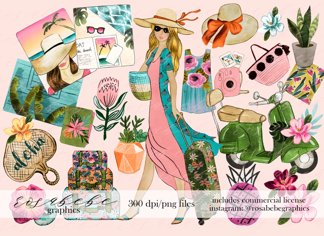 Summer Clipart Set – Beach, Boho, Coastal PNG Graphics (digital ...