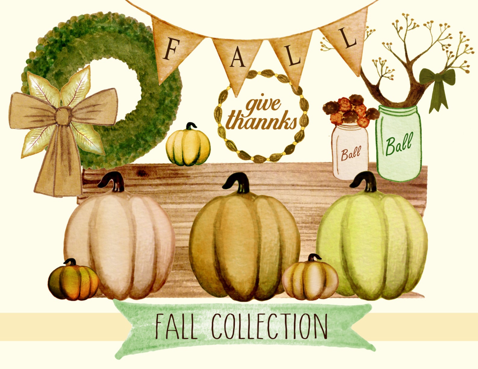 Fall Clipart Thanksgiving Clipart Watercolor Fall Clipart - Etsy