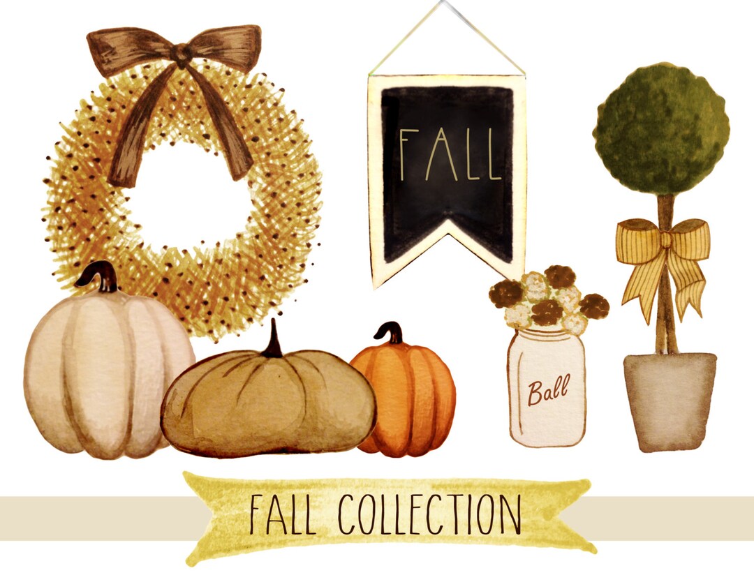 Watercolor Fall Clipart, Hand Painted Fall Clipart, Thanksgiving ...