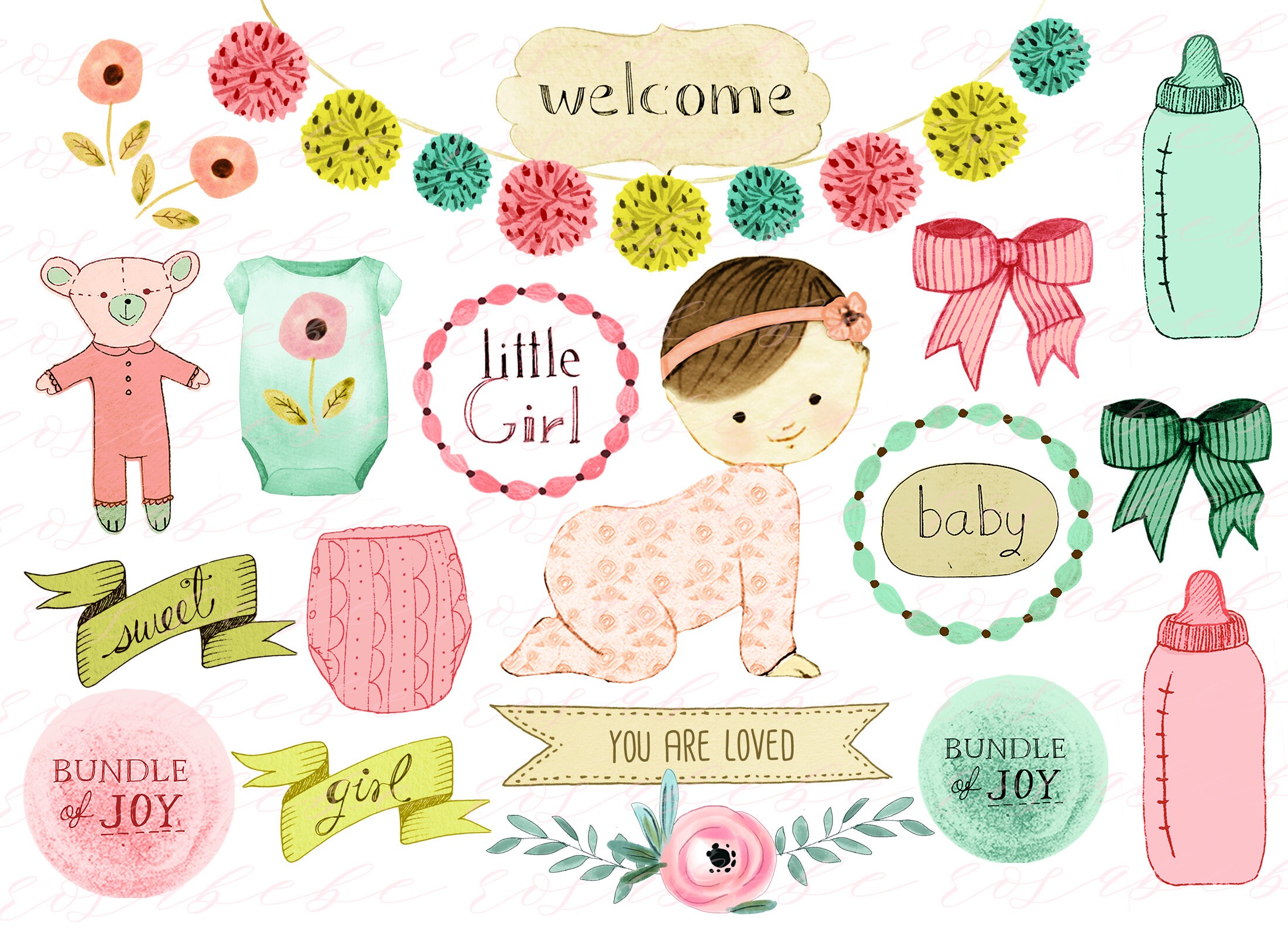 Baby Girl Clipart Baby Girl Printables Baby Girl Nursery | Etsy India