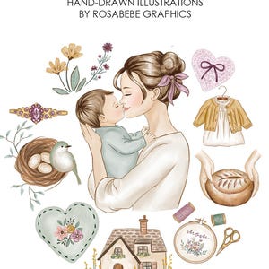 Mother's Day Clipart Set, Hand-drawn Mom & Child Illustrations ...