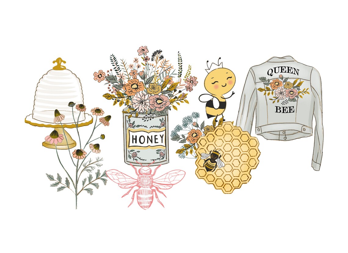 Bees Clipart Spring Clipart Flower Clipart Floral Clipart - Etsy