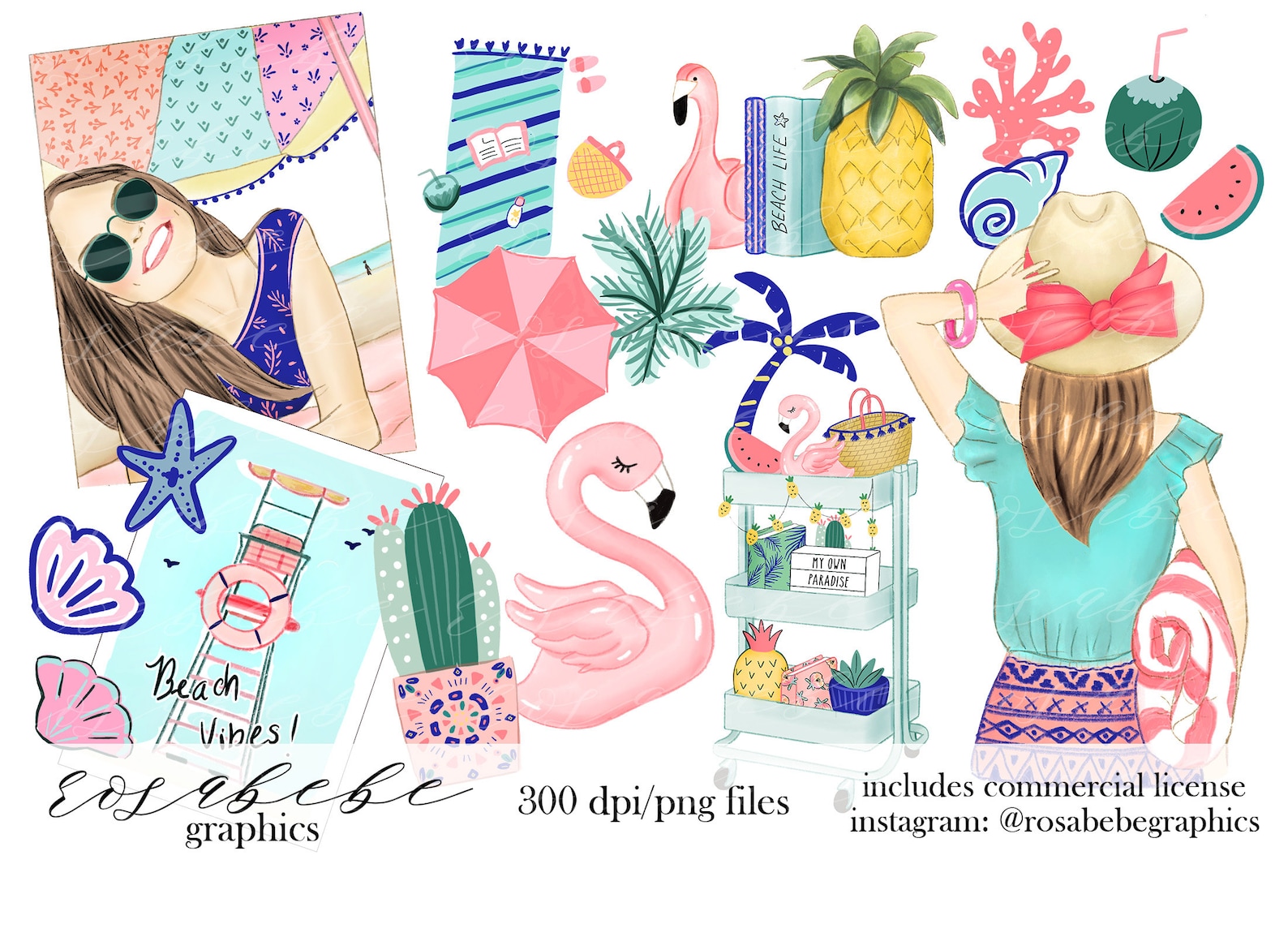 Summer Beach Clipart, Tropical Art Stickers (PNG) - Etsy