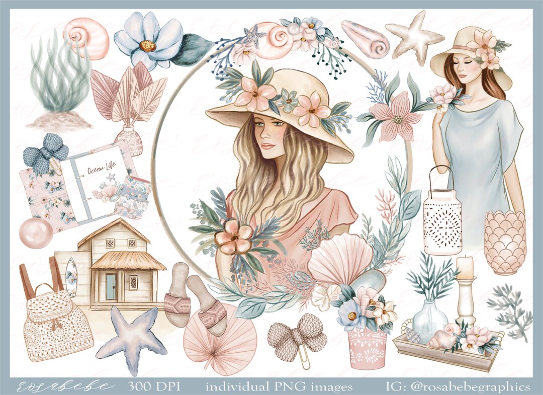 Summer Clipart Beach Digital Art Stickers Beach Tropical Wall Art ...