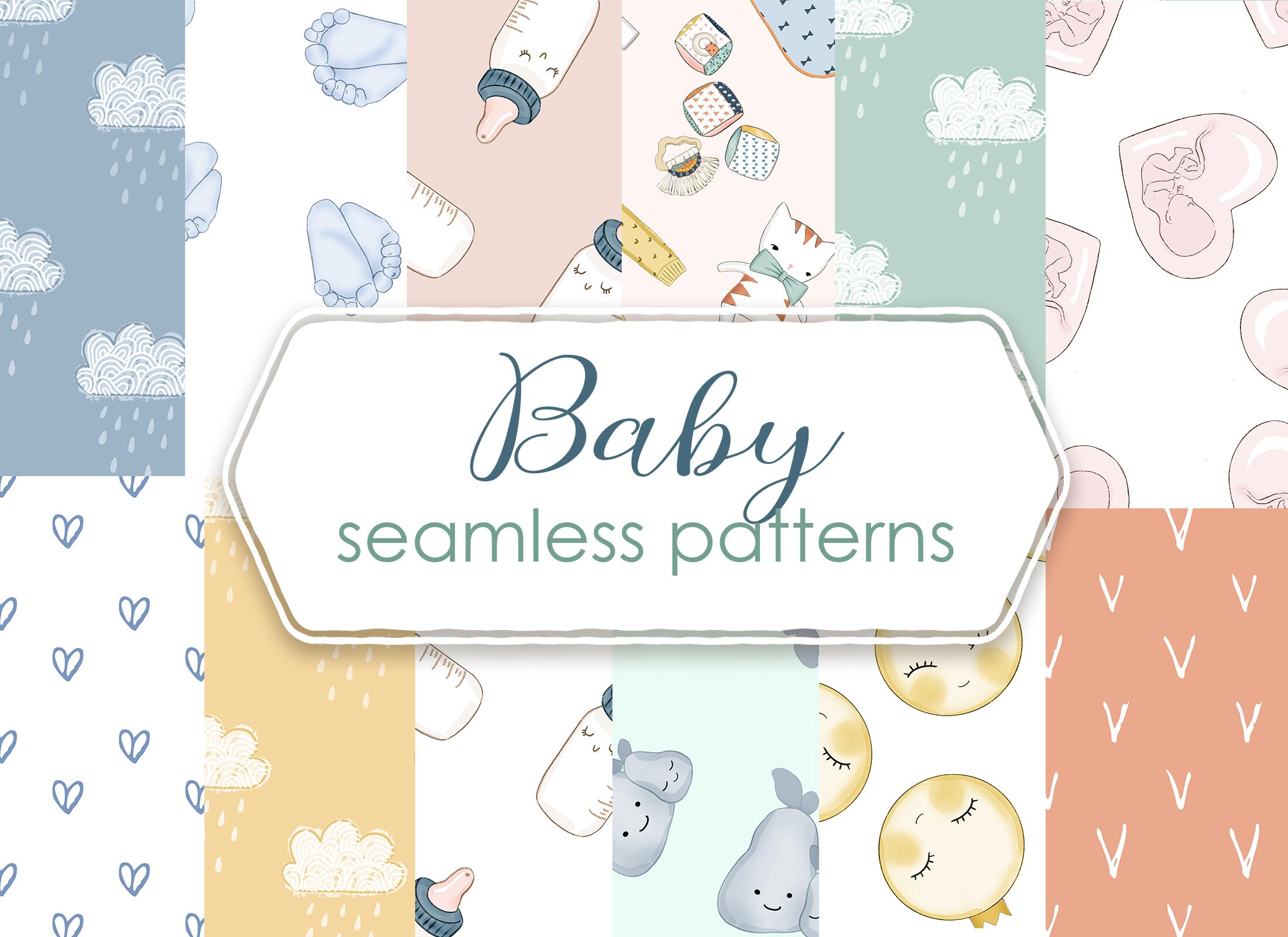 Baby boy seamless patterns baby boy digital papers baby | Etsy