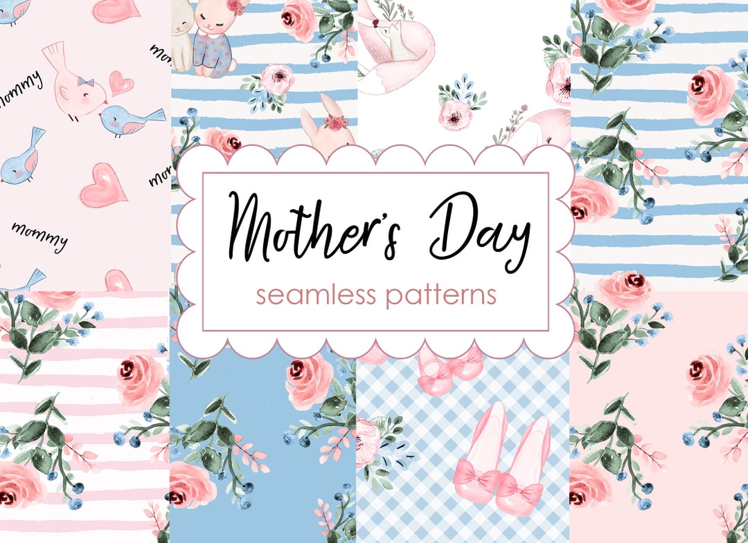 Mother's Day Digital Papers - Pastels, Pink, Blue, Roses, Spring ...