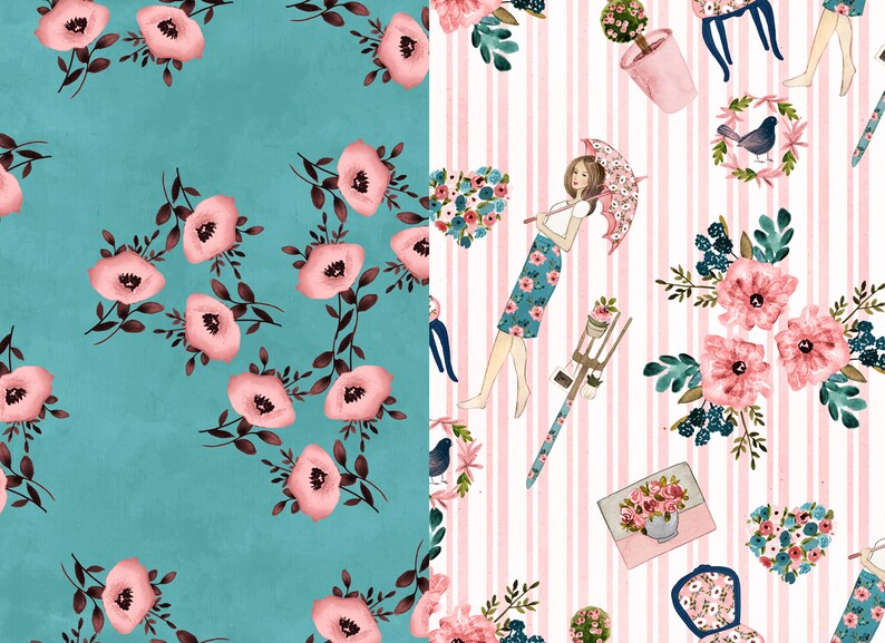 Seamless spring patterns spring planner clipart easter | Etsy