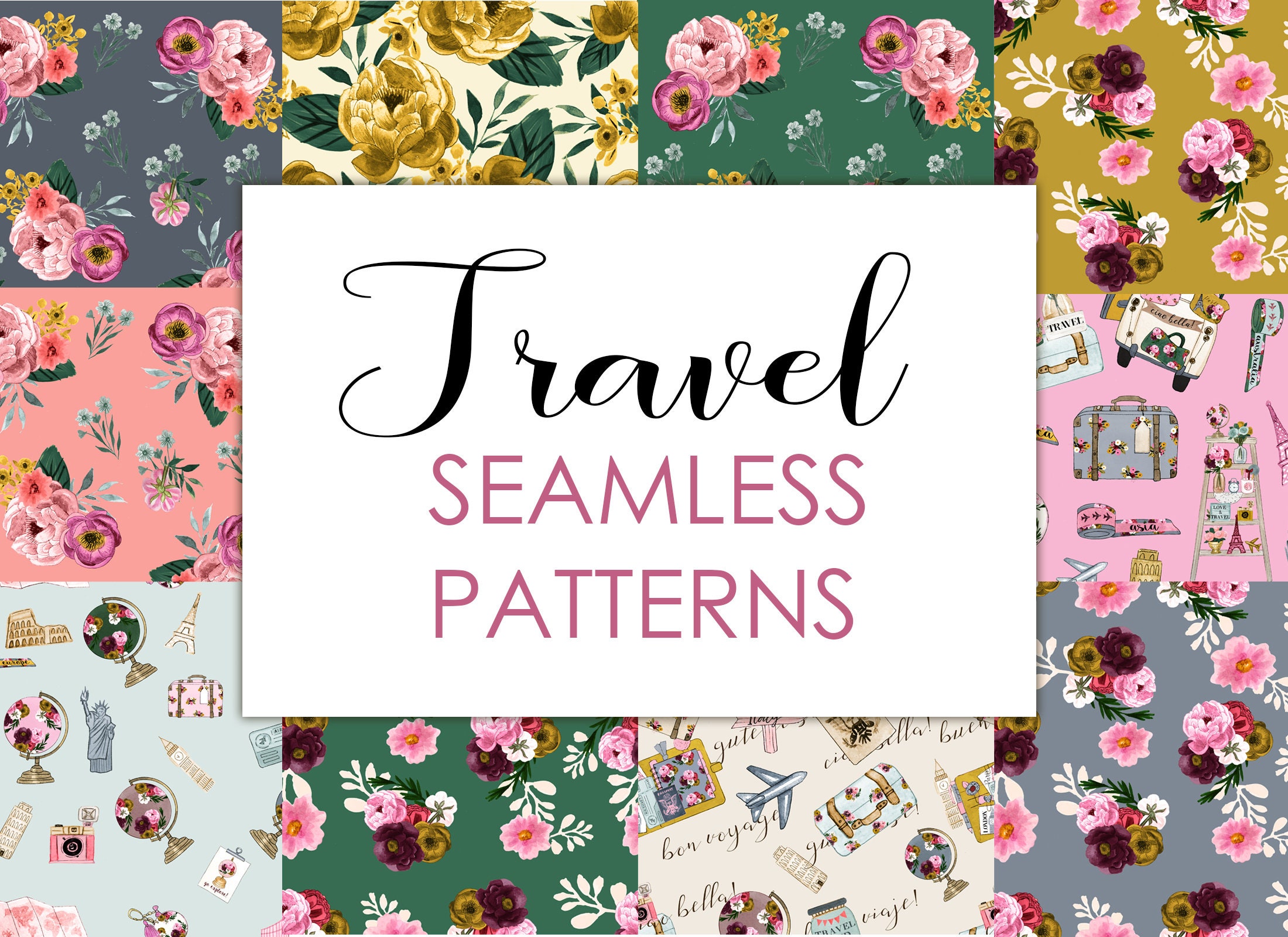 Travel Seamless Patterns, Travel Papers, Paris Seamless Patterns, Italy ...