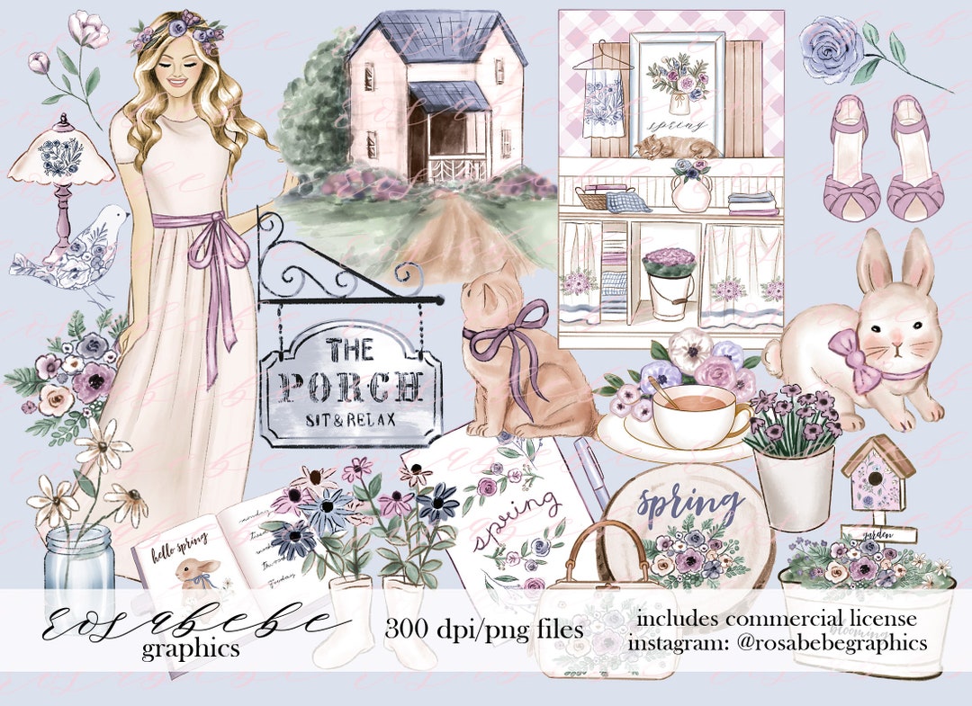 Cottagecore Spring Floral PNG Clipart Set: Watercolor Stickers (digital ...