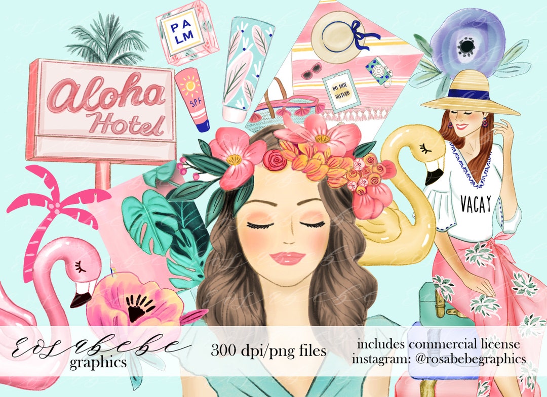 Summer Clipart Beach Digital Art Stickers Beach Tropical Wall Art ...