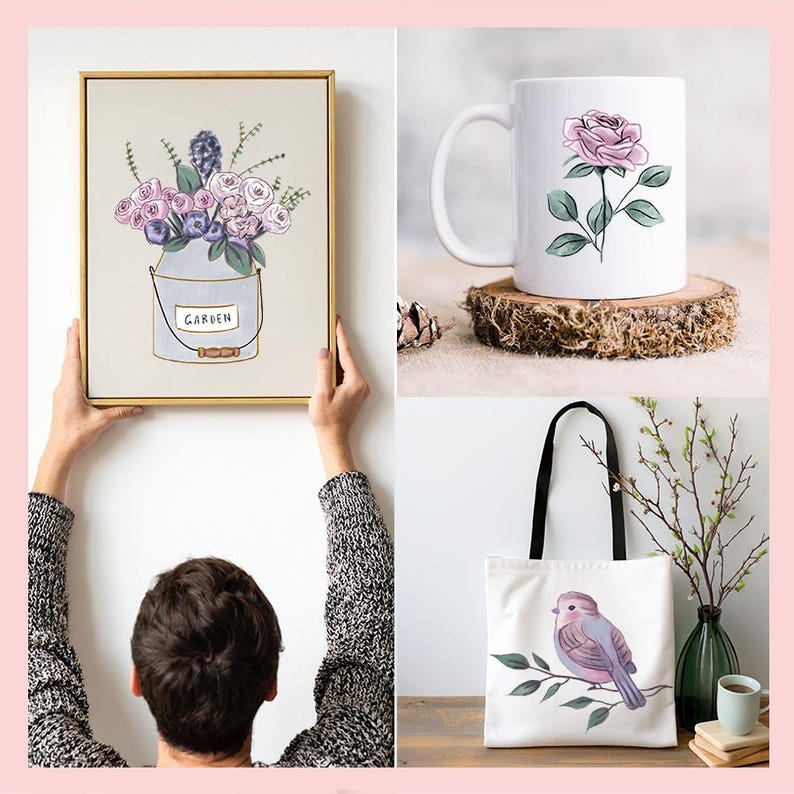 Cottagecore Lavender Watercolor Clipart: Spring Floral PNG Set - Etsy