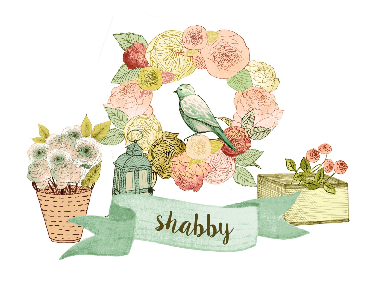 Flowers Clipart Shabby Chic Clipart Rustic Wedding Clipart - Etsy